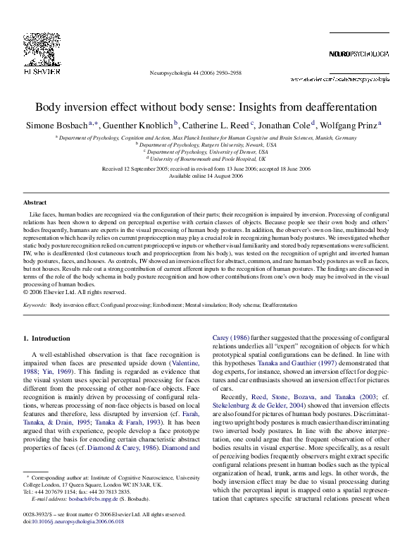 (PDF) Body inversion effect without body sense: Insights from ...