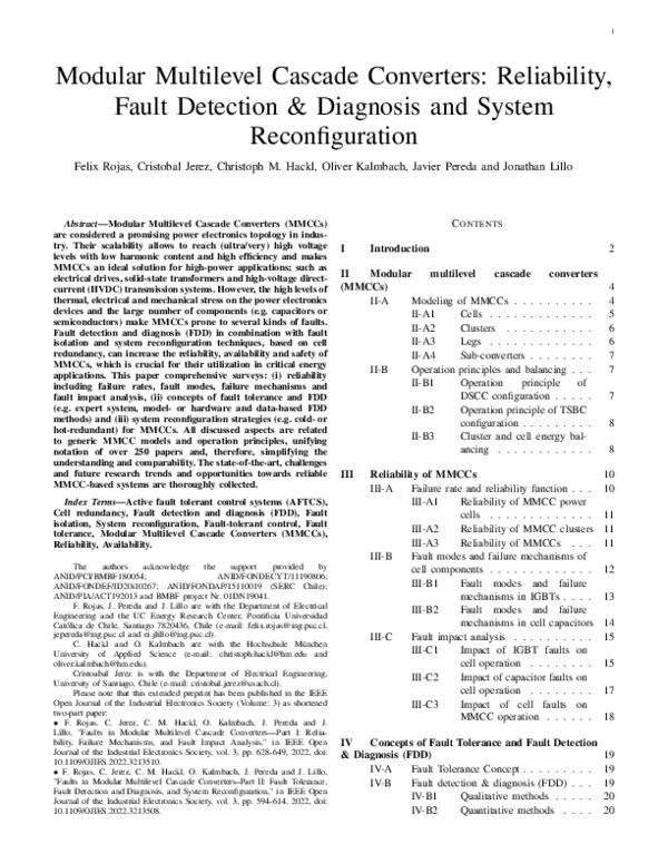 (PDF) Modular Multilevel Cascade Converters: Reliability, Fault Detection & Diagnosis and System ...