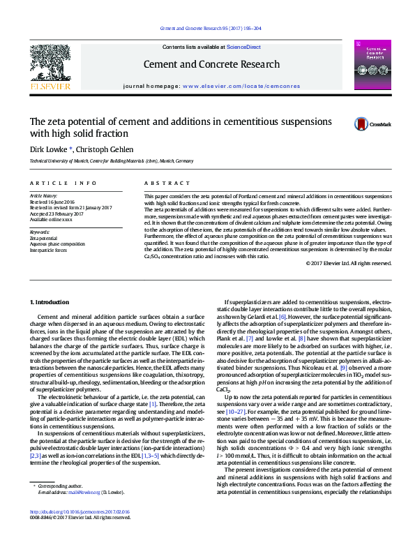 (PDF) The zeta potential of cement and additions in cementitious ...