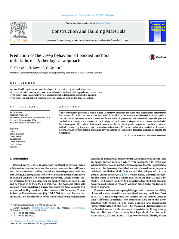(PDF) Prediction of the creep behaviour of bonded anchors until failure ...
