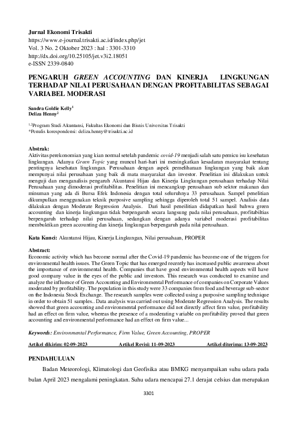 (PDF) Pengaruh Green Accounting Dan Kinerja Lingkungan Terhadap Nilai Perusahaan Dengan ...
