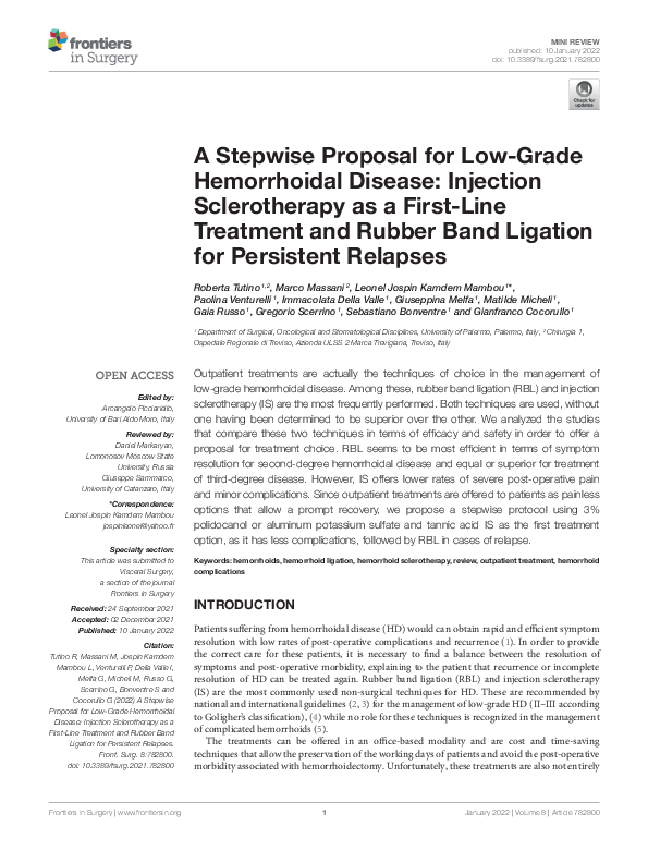 (PDF) A Stepwise Proposal for Low-Grade Hemorrhoidal Disease: Injection ...