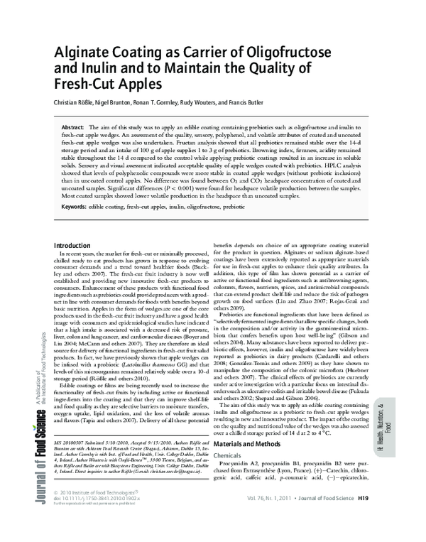 (PDF) Alginate Coating as Carrier of Oligofructose and Inulin and to ...