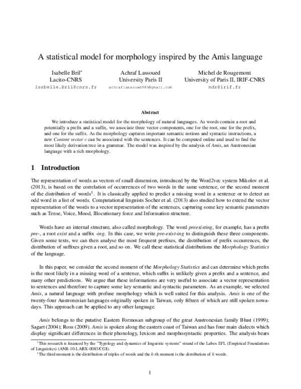 (PDF) A Statistical Model for Morphology Inspired by the Amis Language