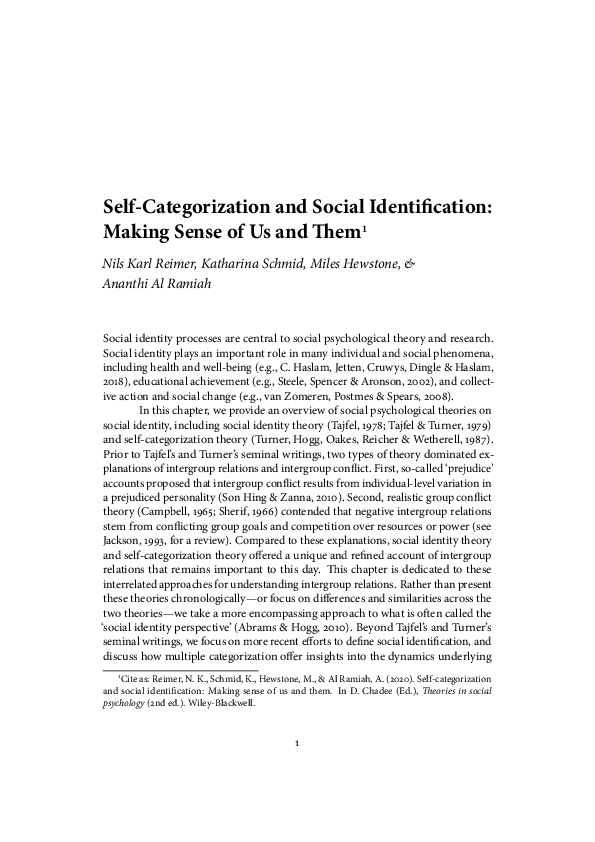 (PDF) Self-categorization and social identification: Making sense of us ...
