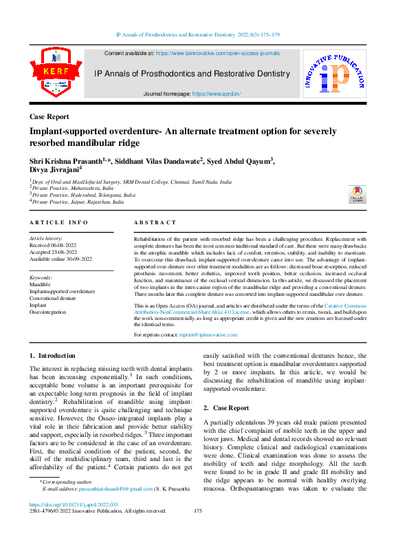 (PDF) Implant-supported overdenture- An alternate treatment option for ...