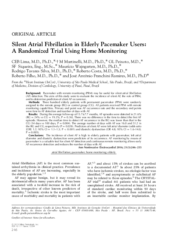 (PDF) Silent Atrial Fibrillation in Elderly Pacemaker Users: A ...