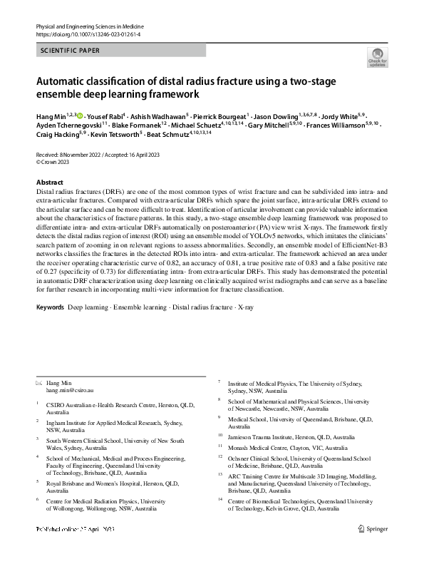 Pdf Automatic Classification Of Distal Radius Fracture Using A Two