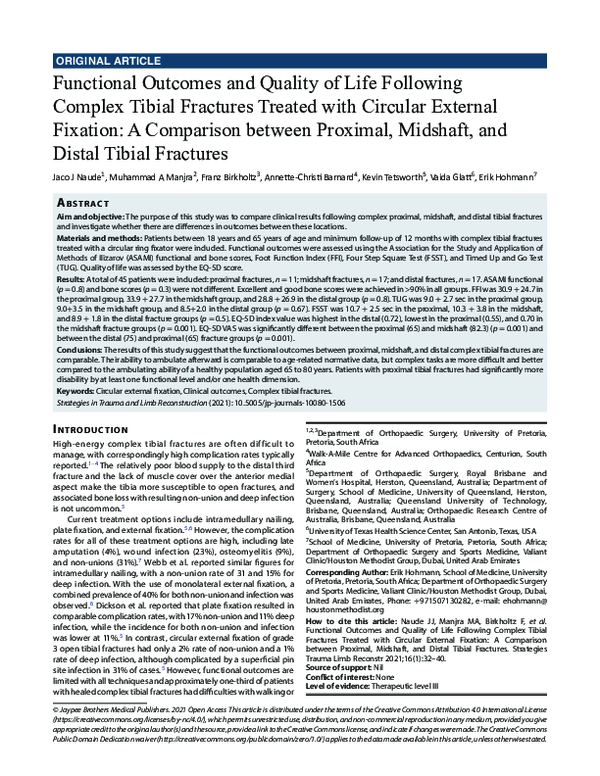 (PDF) Functional Outcomes and Quality of Life Following Complex Tibial Fractures Treated with ...