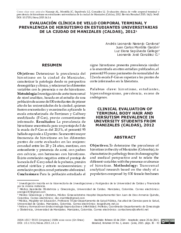 (PDF) Evaluación Clínica De Vello Corporal Terminal y Prevalencia De ...