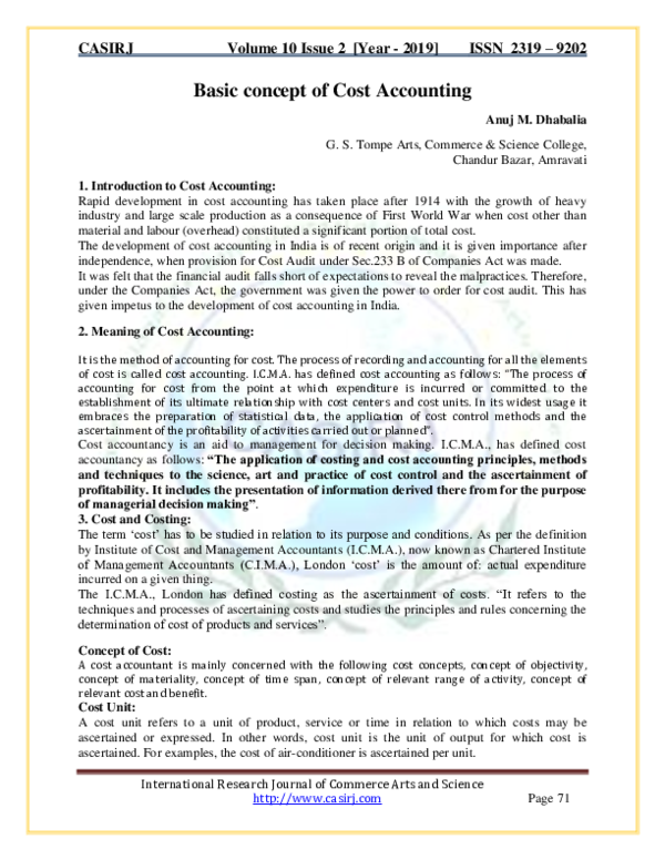 (PDF) Basic concept of Cost Accounting