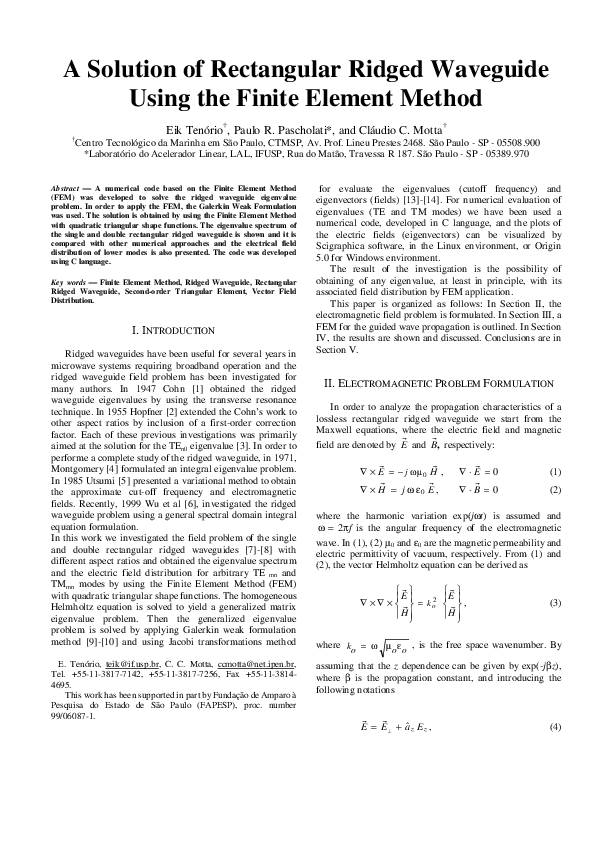 Pdf A Solution Of Rectangular Ridged Waveguide Using The Finite Element Method 