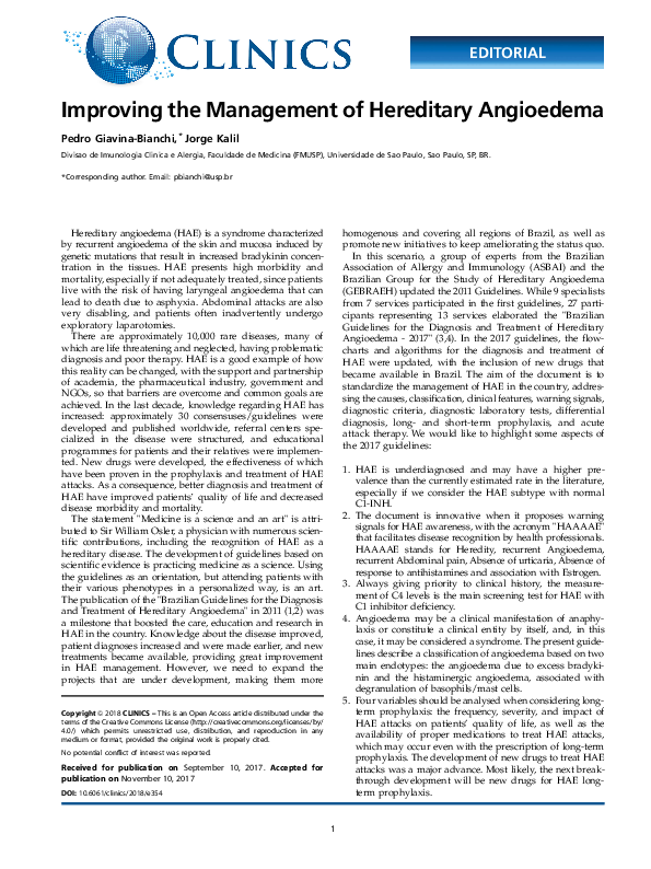 (PDF) Improving the Management of Hereditary Angioedema