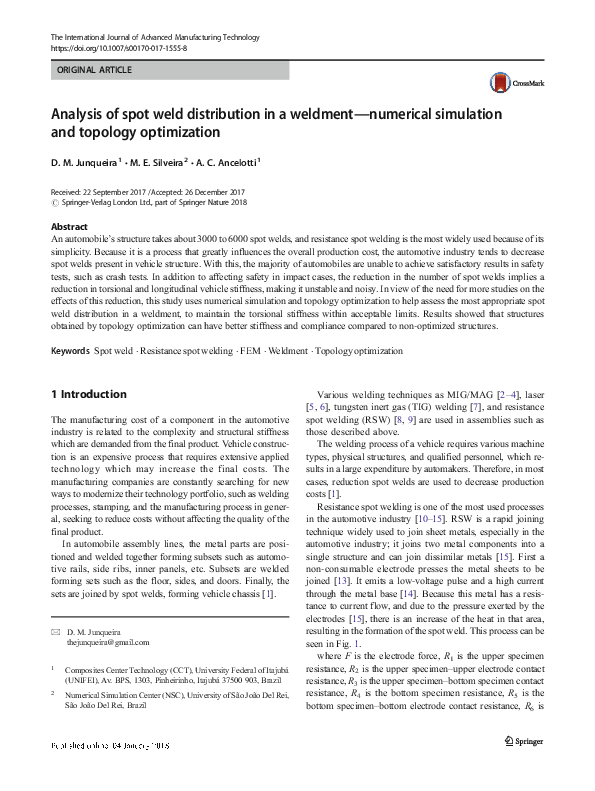 (PDF) Analysis of spot weld distribution in a weldment—numerical simulation and topology ...