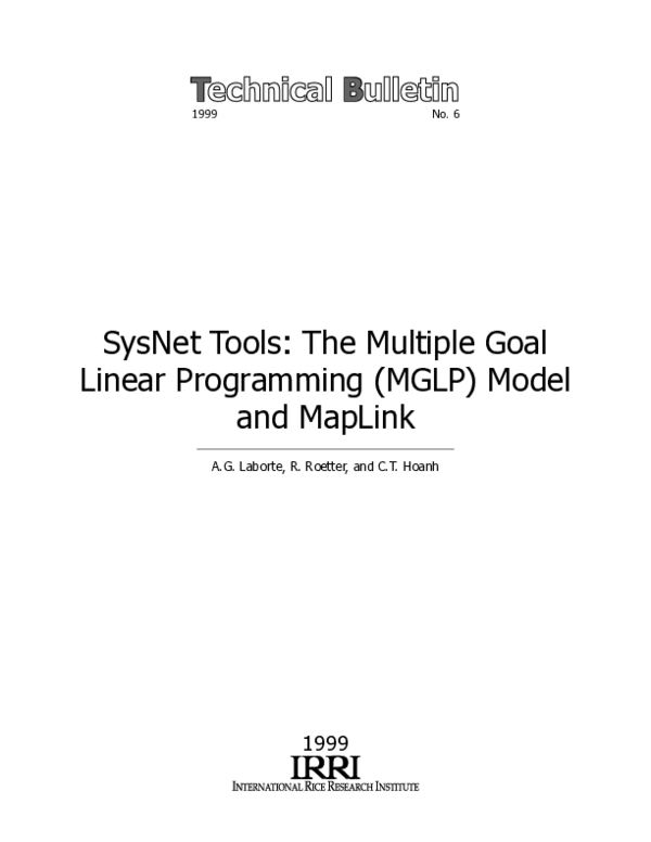 (PDF) SysNet Tools: The Multiple Goal Linear Programming (MGLP) Model ...