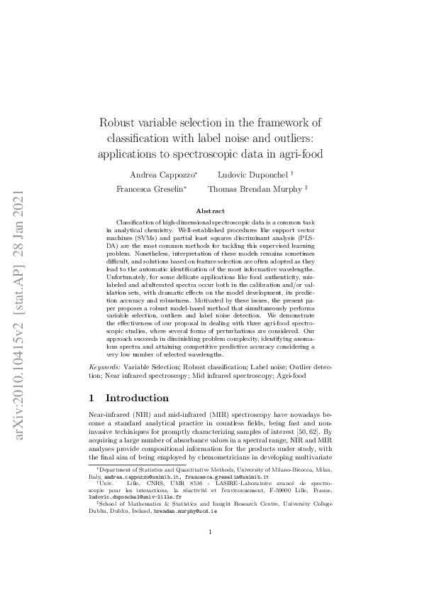 (PDF) Robust variable selection in the framework of classification with label noise and outliers ...