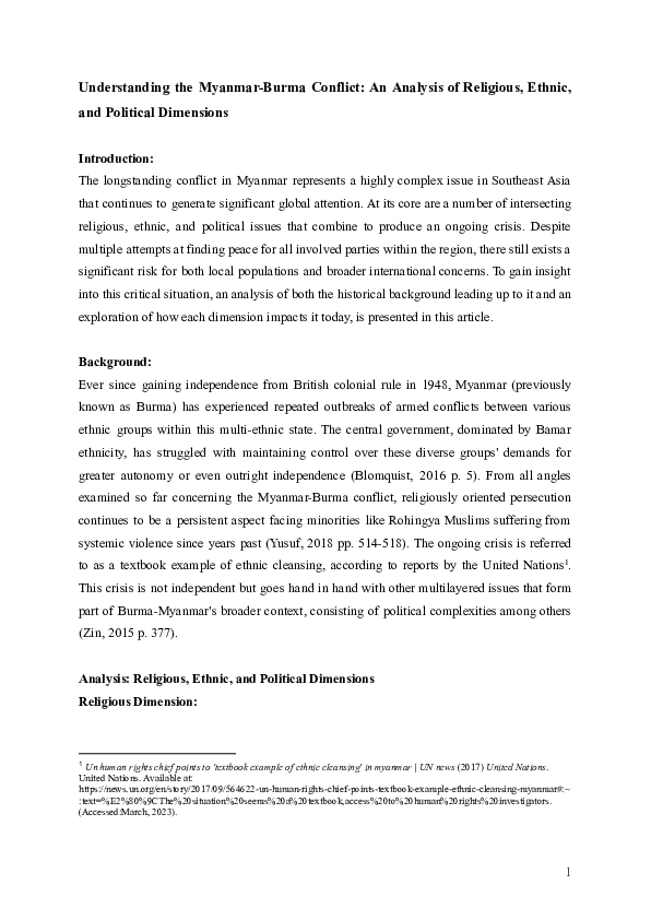 (PDF) Understanding the Myanmar-Burma Conflict: An Analysis of ...