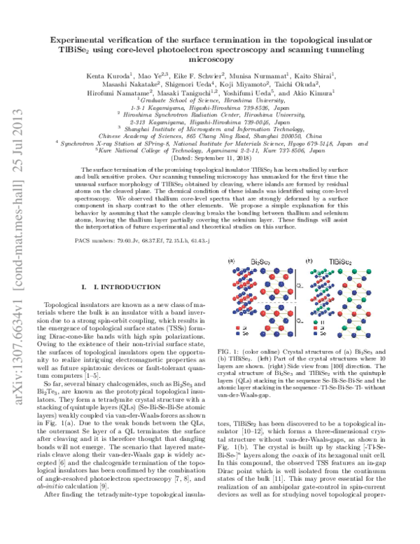 (PDF) Experimental verification of the surface termination in the topological insulator ...