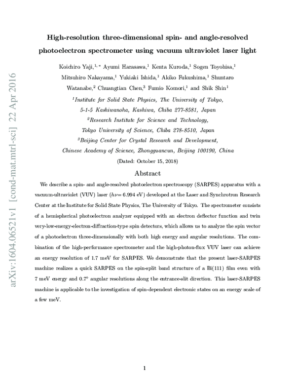 (PDF) High-resolution three-dimensional spin- and angle-resolved photoelectron spectrometer ...