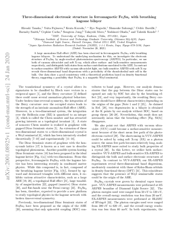 (PDF) Three-dimensional electronic structure in ferromagnetic Fe3Sn2 ...