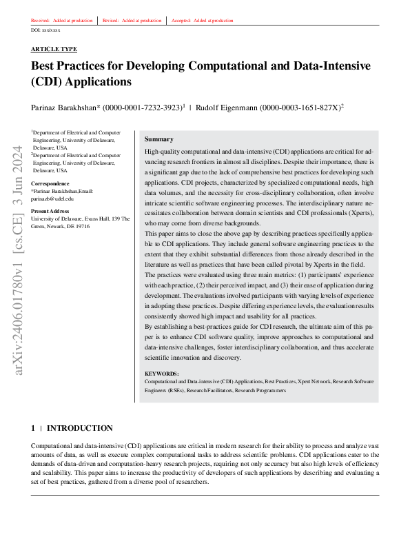 (PDF) Best Practices for Developing Computational and Data-Intensive (CDI) Applications