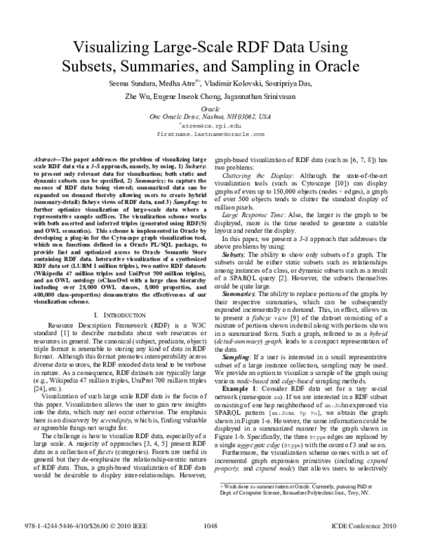 (PDF) Visualizing large-scale RDF data using Subsets, Summaries, and Sampling in Oracle