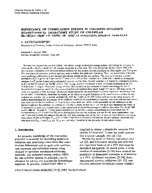 (PDF) Importance of correlation energy in collision dynamics ...