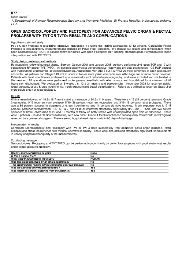 (PDF) Open Sacrocolpopexy and Rectopexy for Advanced Pelvic Organ ...