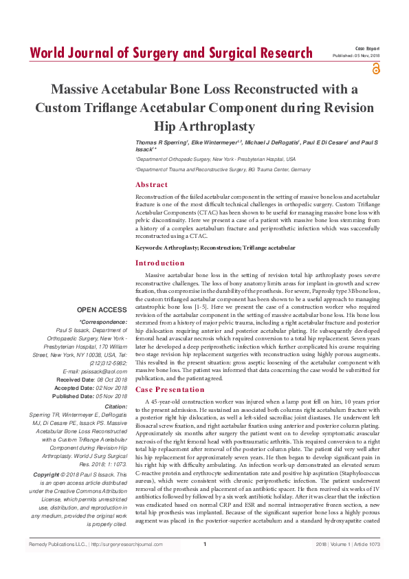 (PDF) Massive Acetabular Bone Loss Reconstructed with a Custom ...