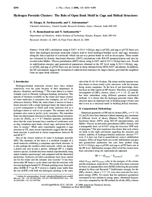 (PDF) Hydrogen Peroxide Clusters: The Role of Open Book Motif in Cage and Helical Structures