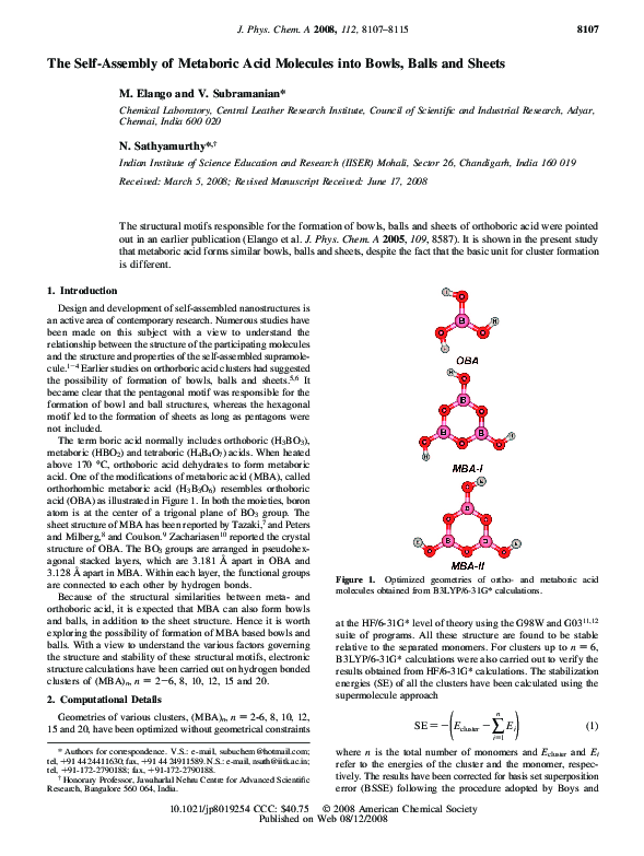 (PDF) The Self-Assembly of Metaboric Acid Molecules into Bowls, Balls ...