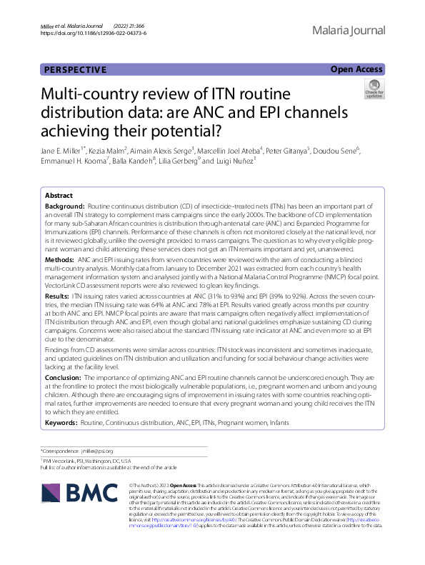 (PDF) Multi-country review of ITN routine distribution data: are ANC ...