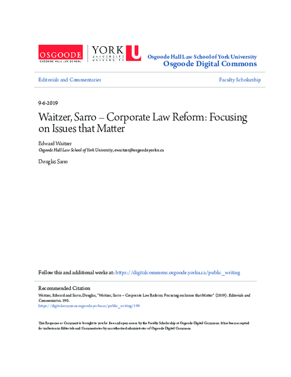 (PDF) Corporate Law Reform: Addressing Key Issues