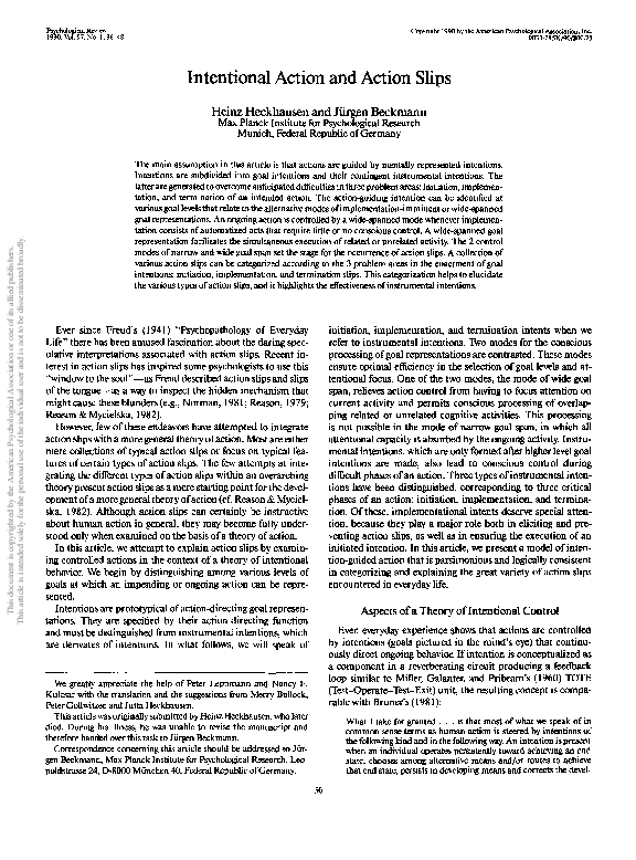 (PDF) Intentional action and action slips