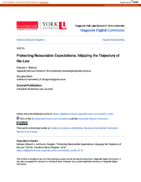 (PDF) Protecting Reasonable Expectations: Mapping the Trajectory of the Law