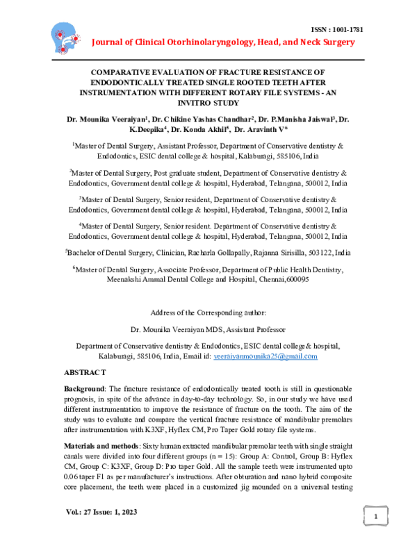 (PDF) COMPARATIVE EVALUATION OF FRACTURE RESISTANCE OF ENDODONTICALLY ...