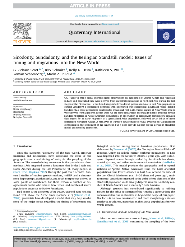 (PDF) Sinodonty, Sundadonty, and the Beringian Standstill model: Issues ...