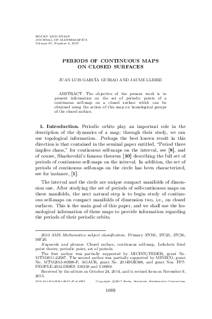 (PDF) Periods of continuous mapson closed surfaces