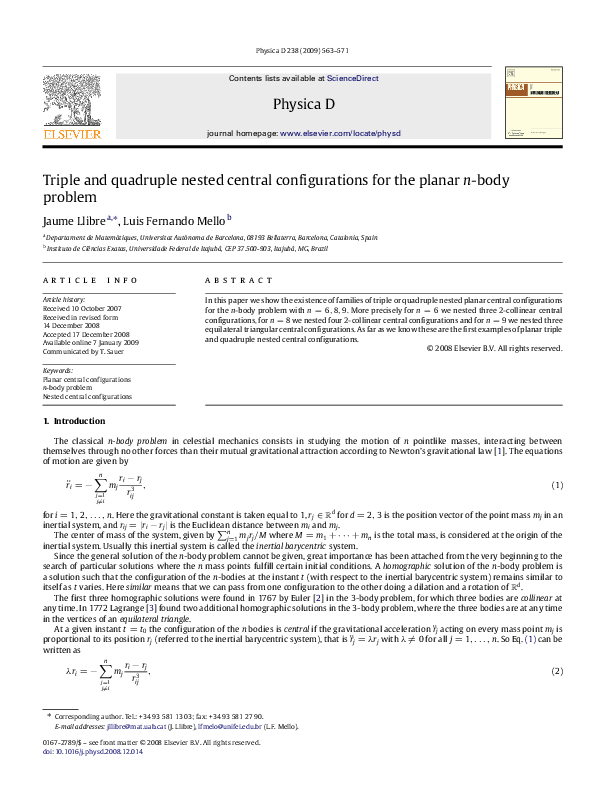 (PDF) Triple and quadruple nested central configurations for the planar -body problem