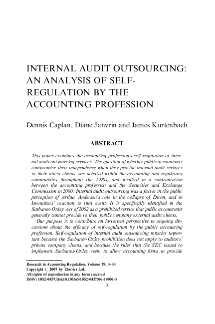 (PDF) Internal Audit Outsourcing: An Analysis of Self-Regulation by the ...
