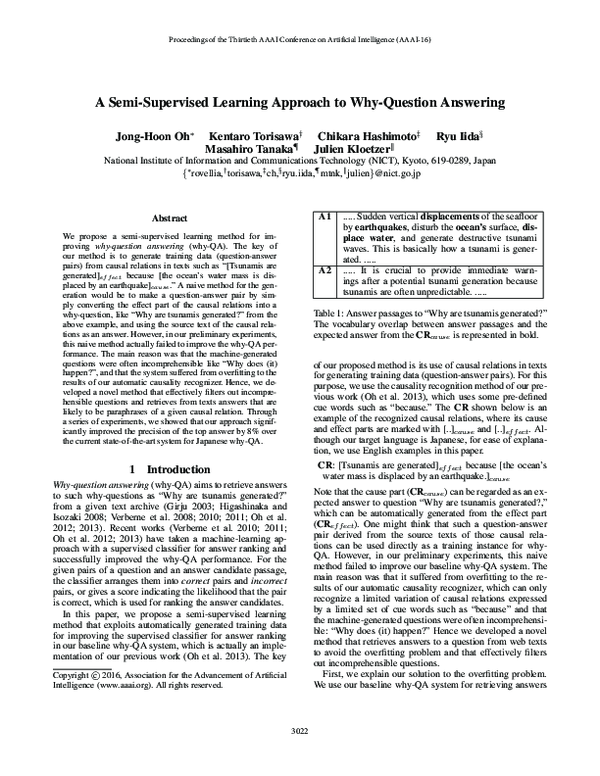 (PDF) A Semi-Supervised Learning Approach to Why-Question Answering