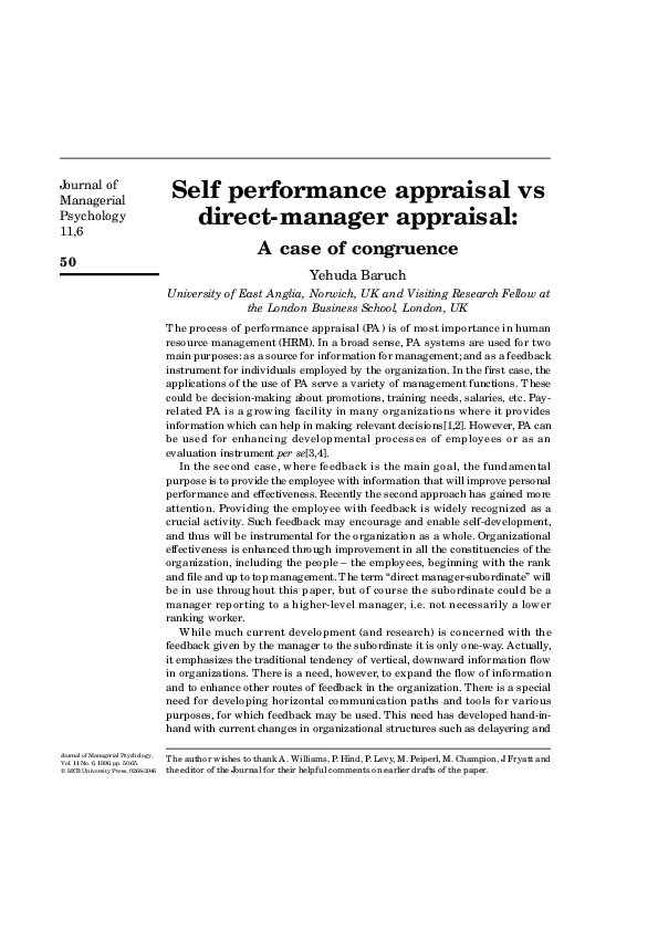 (PDF) Self performance appraisal vs direct‐manager appraisal: A case of ...