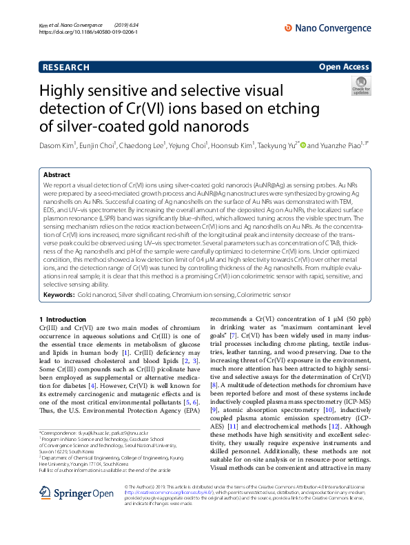(PDF) Highly sensitive and selective visual detection of Cr(VI) ions based on etching of silver ...