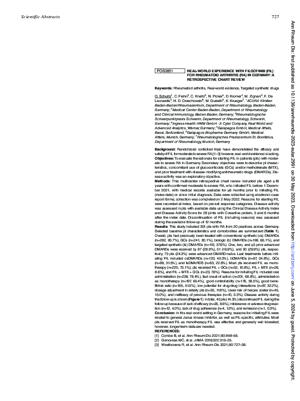 (PDF) POS0851 Real-World Experience with Filgotinib (Fil) for ...