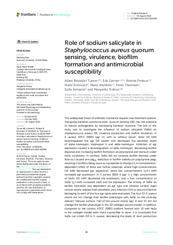 (PDF) Role of sodium salicylate in Staphylococcus aureus quorum sensing, virulence, biofilm ...