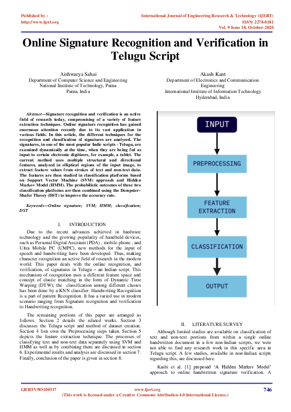 (PDF) Online Signature Recognition and Verification in Telugu Script