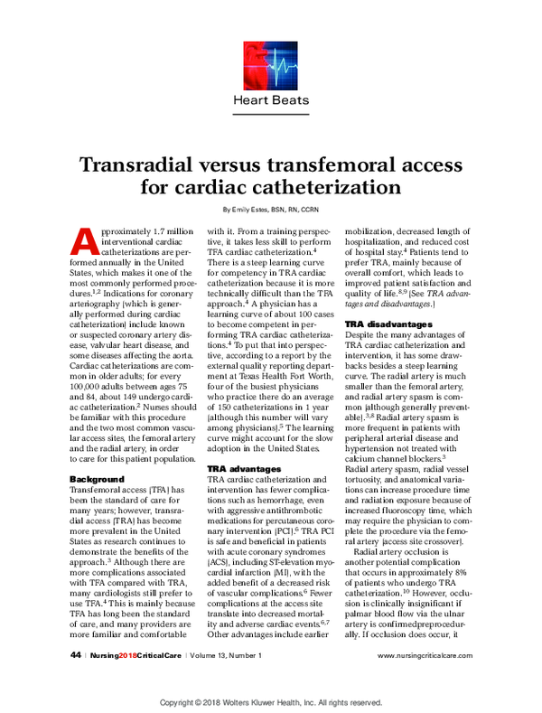 (PDF) Transradial versus transfemoral access for cardiac catheterization