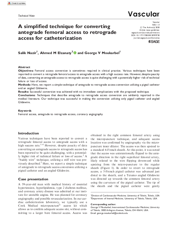 (PDF) A simplified technique for converting antegrade femoral access to ...