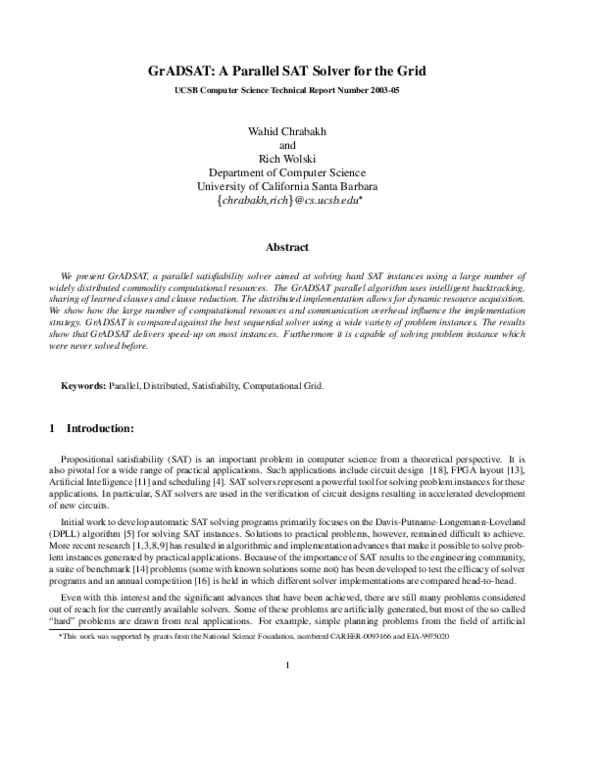 (PDF) GrADSAT: A Parallel SAT Solver for the Grid | Wahid Chrabakh - Academia.edu
