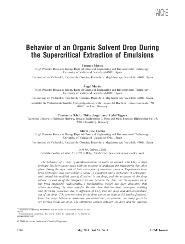 (PDF) Behavior of an organic solvent drop during the supercritical ...
